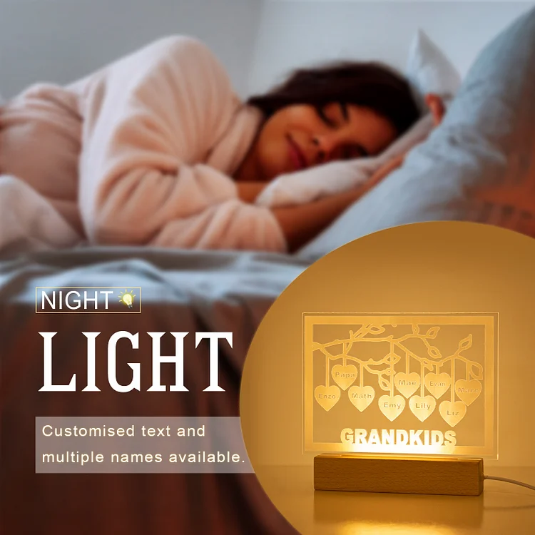 Personalized Family Tree Night Light LED Sign Engraved 9 Names Plaque ...