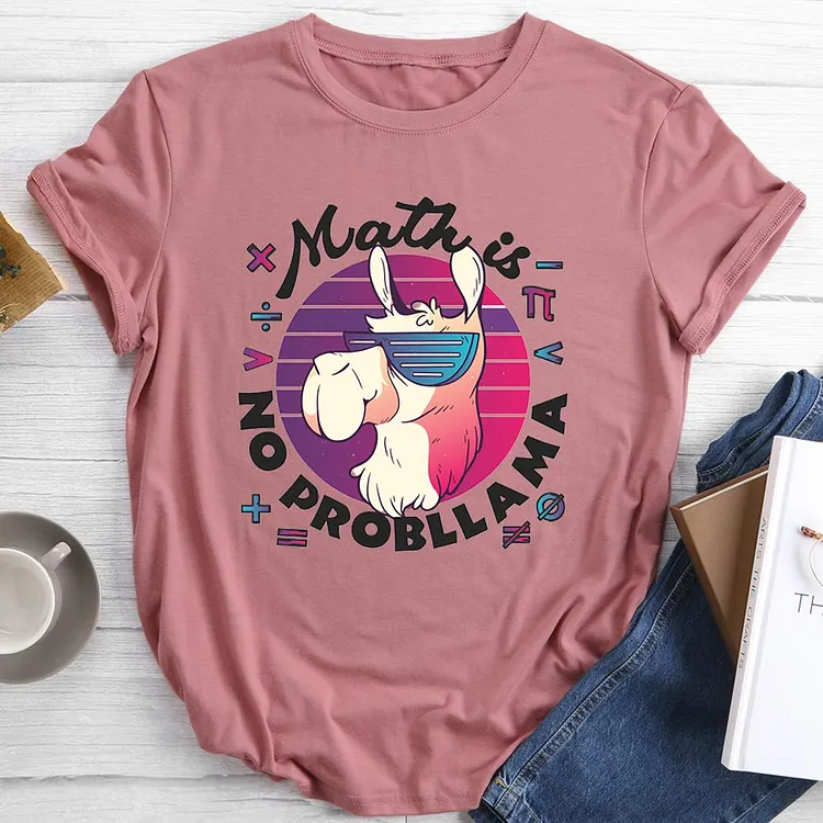 Math Is No ProbLlama Round Neck T-shirt