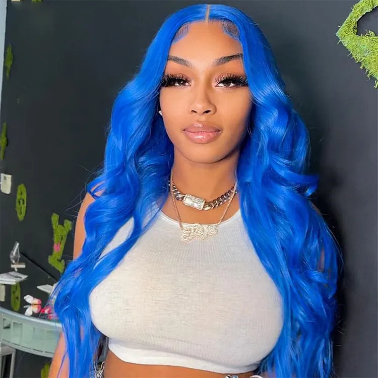 Blue Body Wave 200% Density 12A+ Virgin Human Hair 13X4 Lace Frontal ...