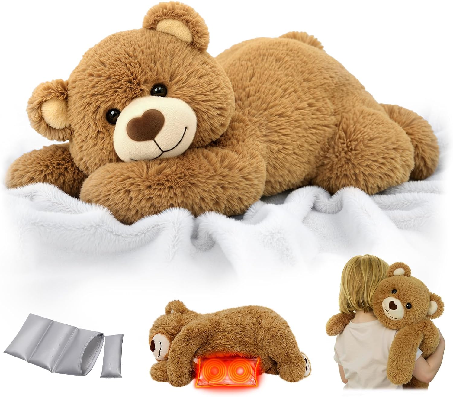 Mewaii Brown Bear Weighted Stuffed Animal 5lbs – Microwavable Plush ...