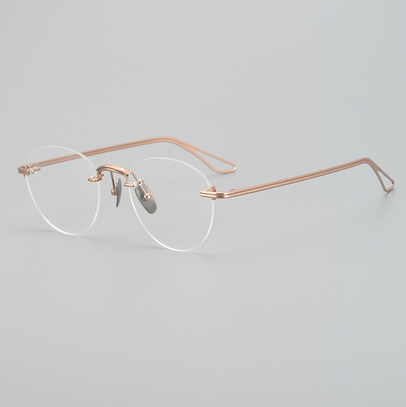 Pure Titanium Luxury Round Rimless Glasses Frames Men Classical Gold ...