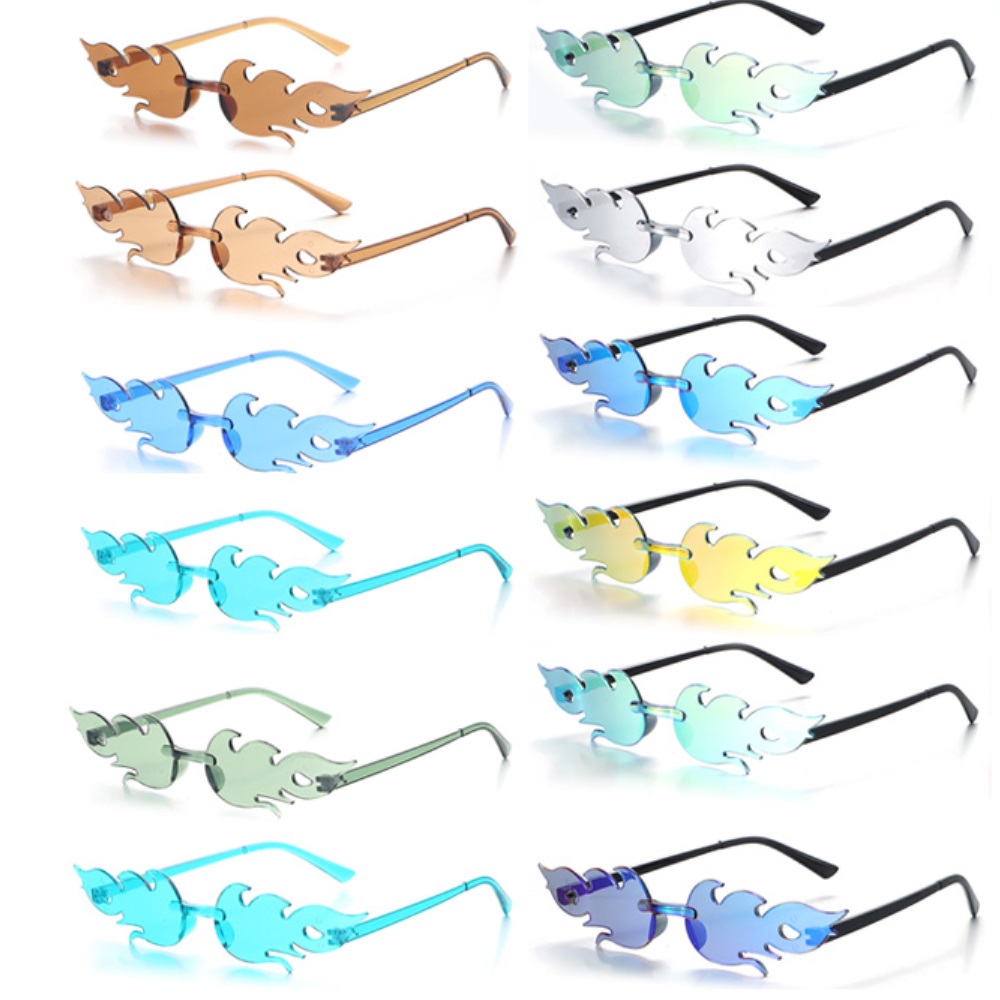 New Novelty Fire Flame Sunglasses for Women Trendy Rimless Sunglasses ...