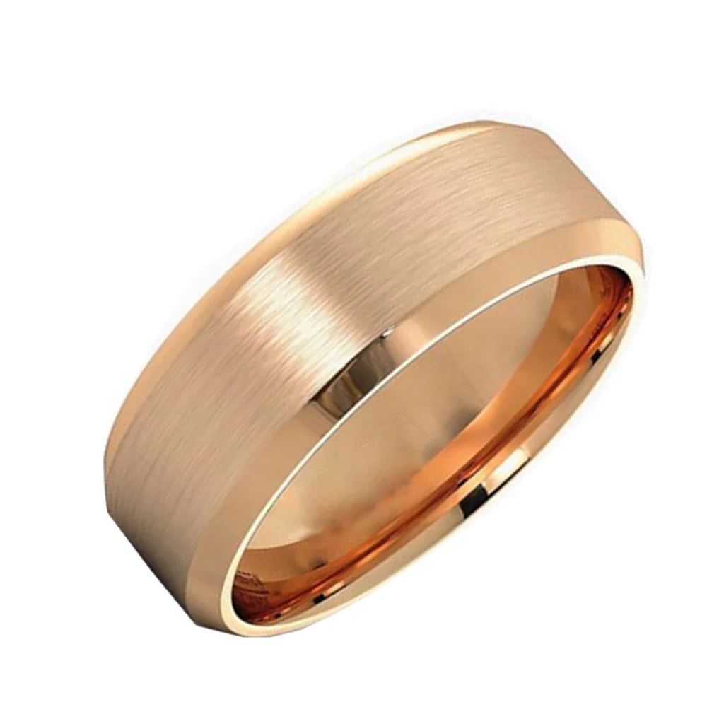 Rose Gold Tungsten Carbide Couple Rings Matte Finish Polished Bevel ...