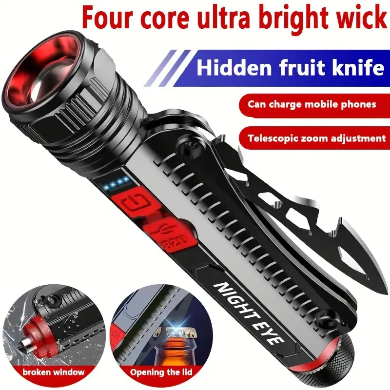 Multifunctional outdoor self-defense strong light flashlight
