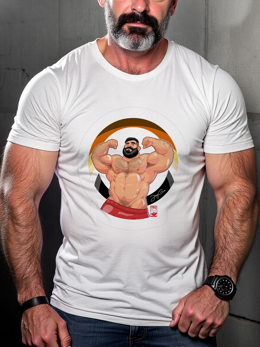 Men's Retro Bear Tribe Muscle Macho Half Naked Bearded LGBT Printed T-Shirt