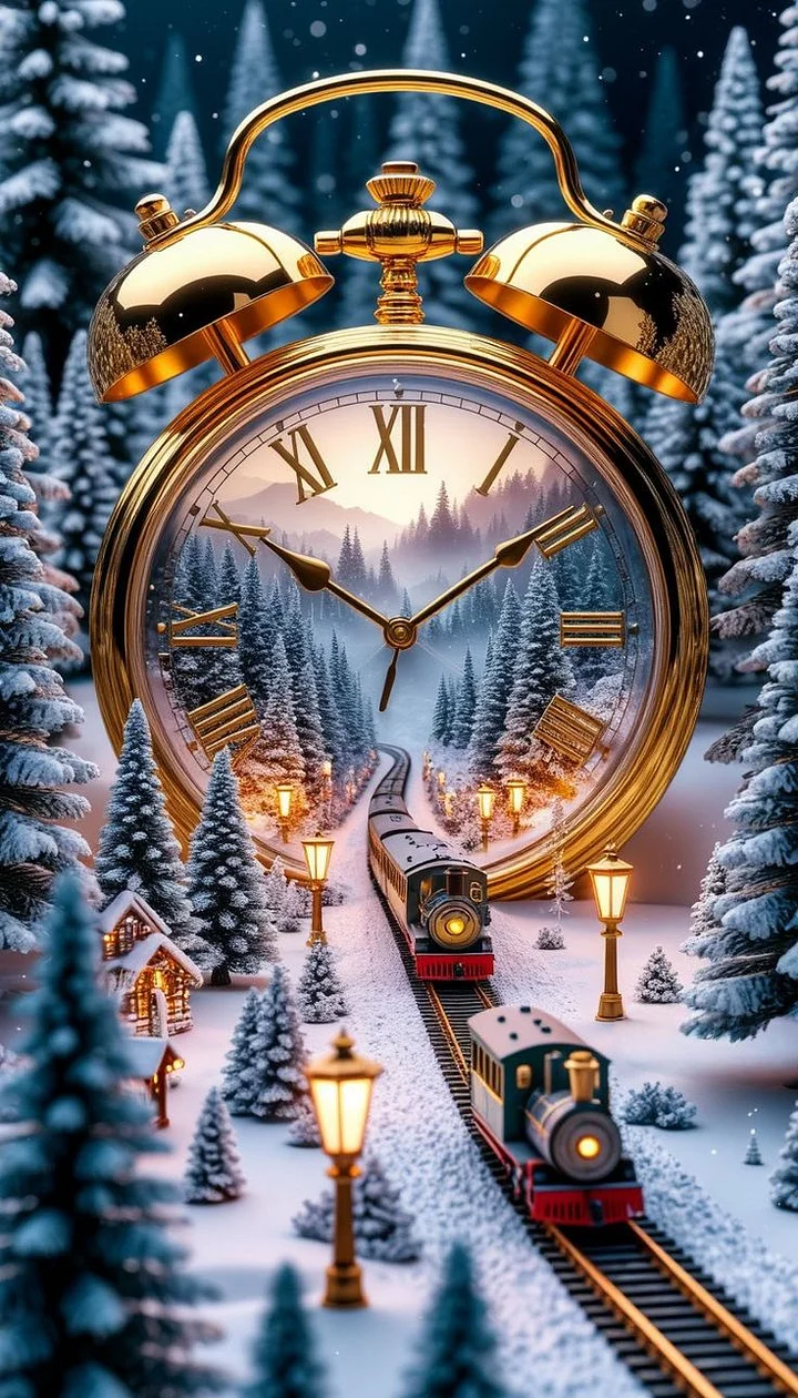 Clock Train Snow Scene (velvet cloth) Fairy Dust Drills full round ...