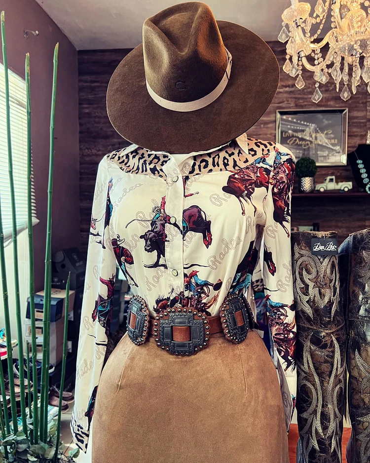 Multicolor Western Vintage Pattern Rodeo Button Up Shirt