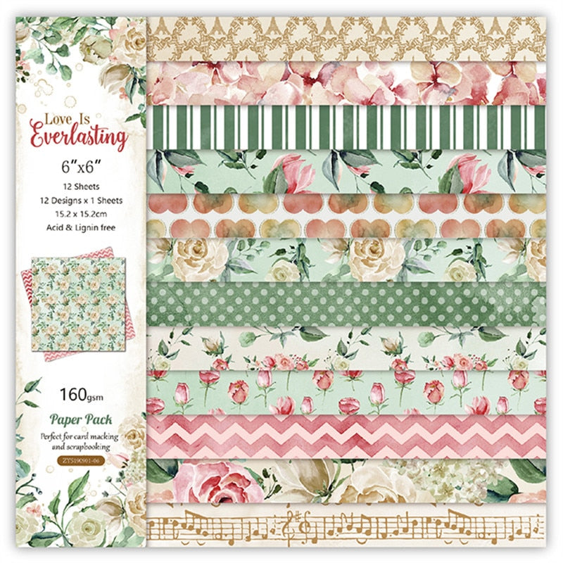 12pc Love Is Everlasting patterned paper Scrapbooking paper pack ...