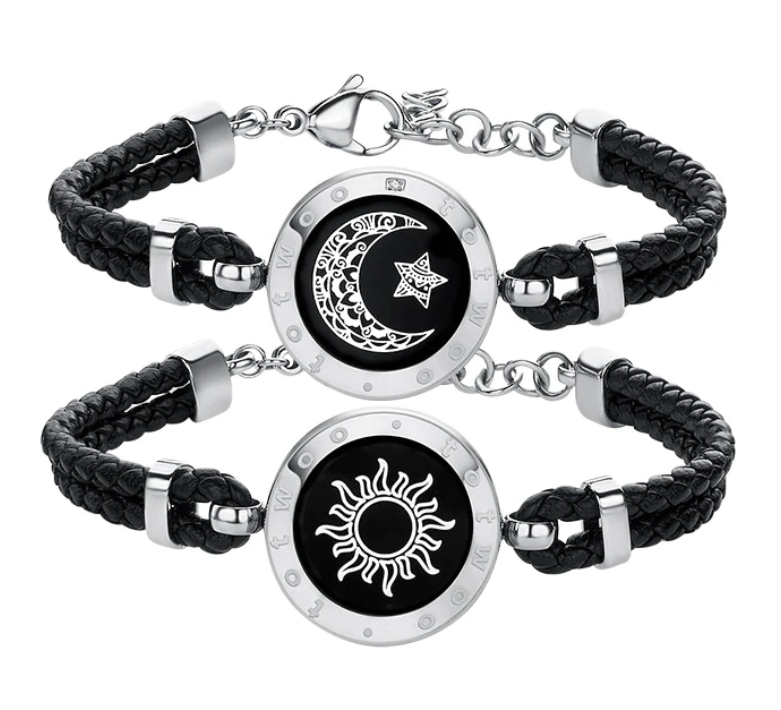 Sun&moon Long Distance Smart Vibration Bracelets with Braided Leather Rope