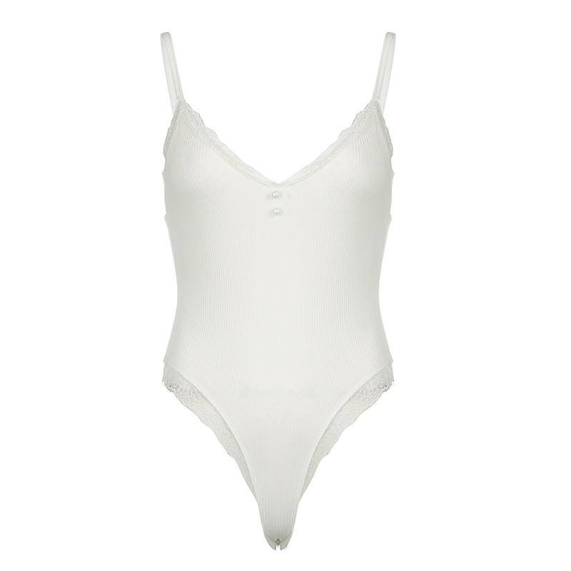 Woherb And Spicy Girl Lace Button Splicing Pure White V-Collar Sexy ...