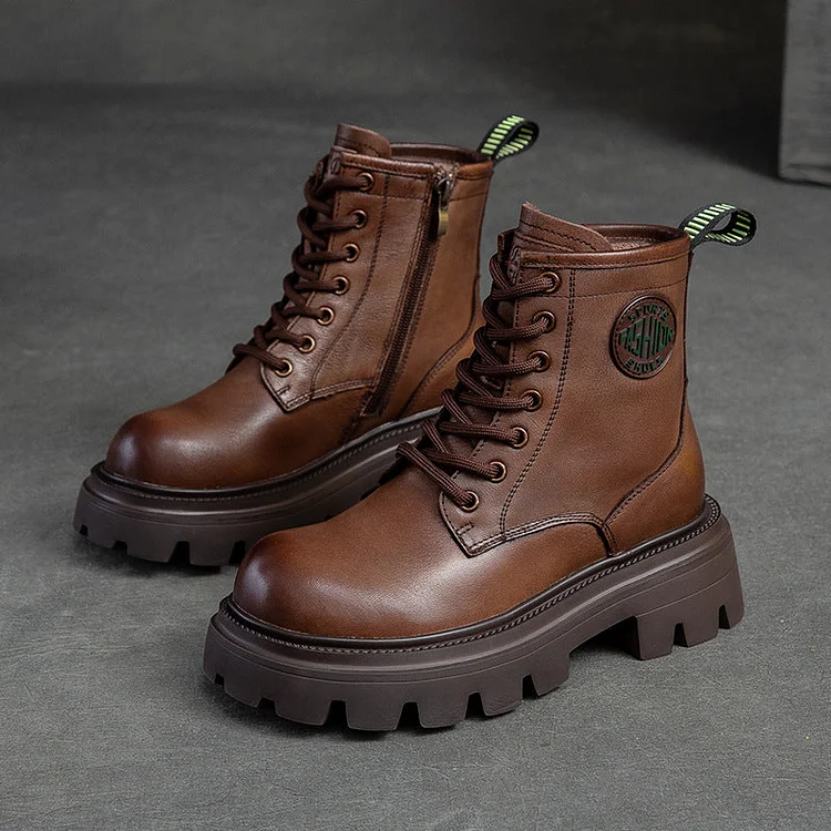 Women's First Layer Cowhide Platform Vintage Martin Boots
