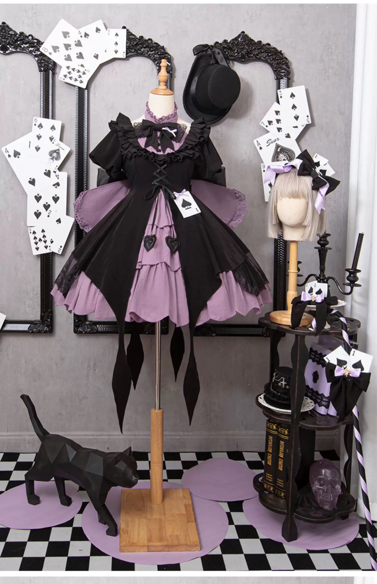 Spade Magician Gothic Lolita Dress Sweet Halloween Costume Bow Dress Tail