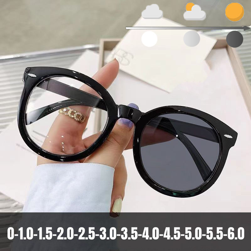 Unisex Outdoor Photochromic Myopia Glasses Men Women Round Color ...