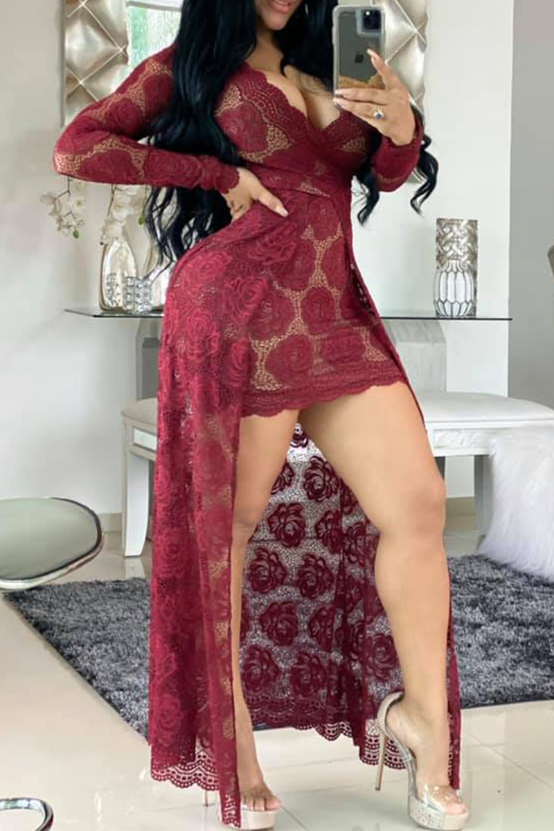 Sexy Patchwork Lace V Neck Irregular Dress Dresses