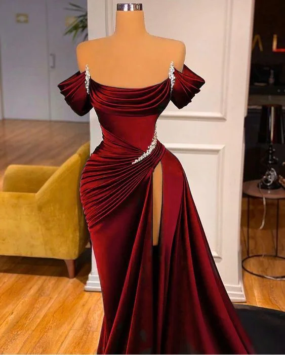 Miabel Green Off-the-Shoulder Long Prom Dress Slit