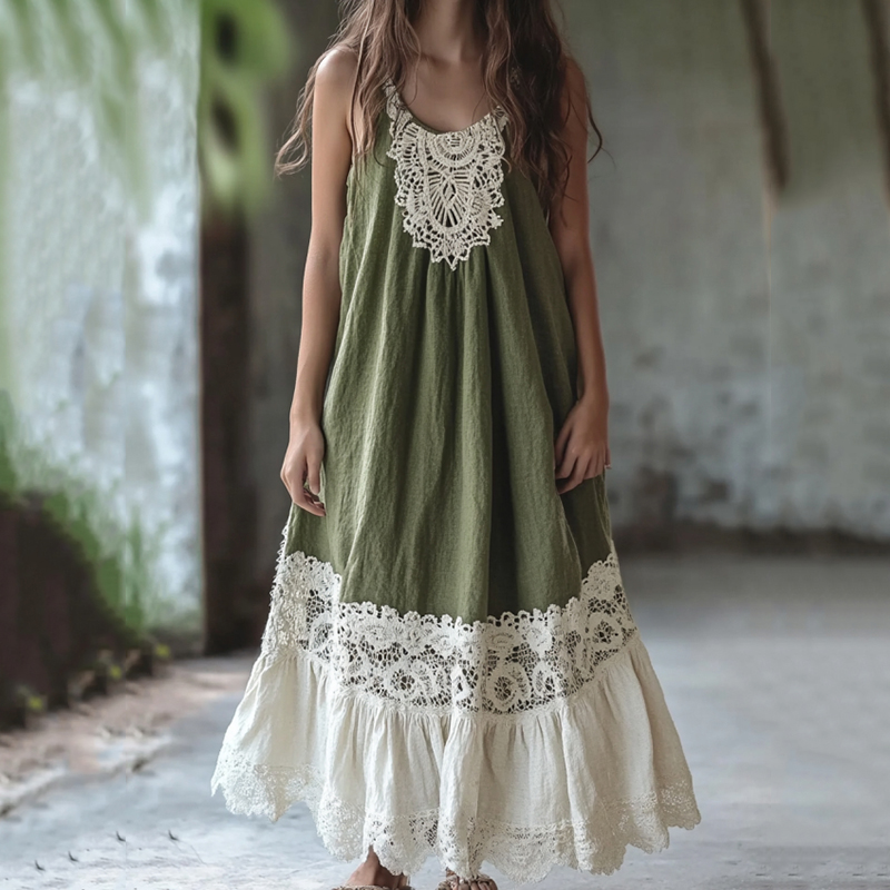 Vintage Vintage Embroidered Lace Patchwork Art Maxi Dress 35.99