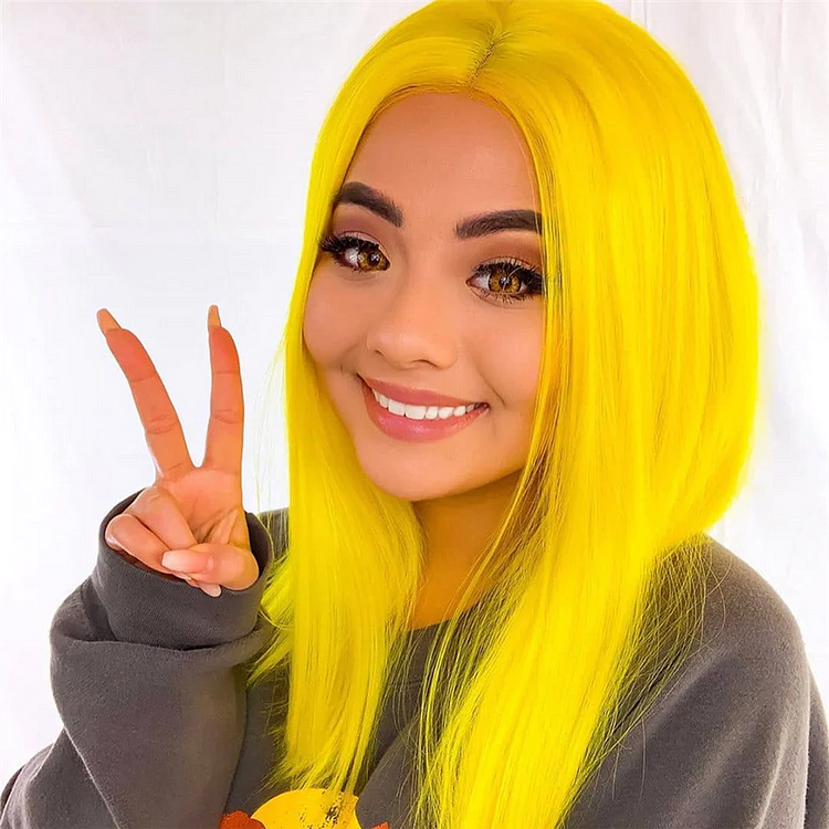 Bright Yellow Full Frontal Lace Front Wig 100% Human Hair Cosplay Wigs