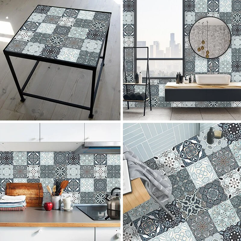 Athvotar Gray Retro Pattern Matte Surface Tiles Sticker Transfers ...