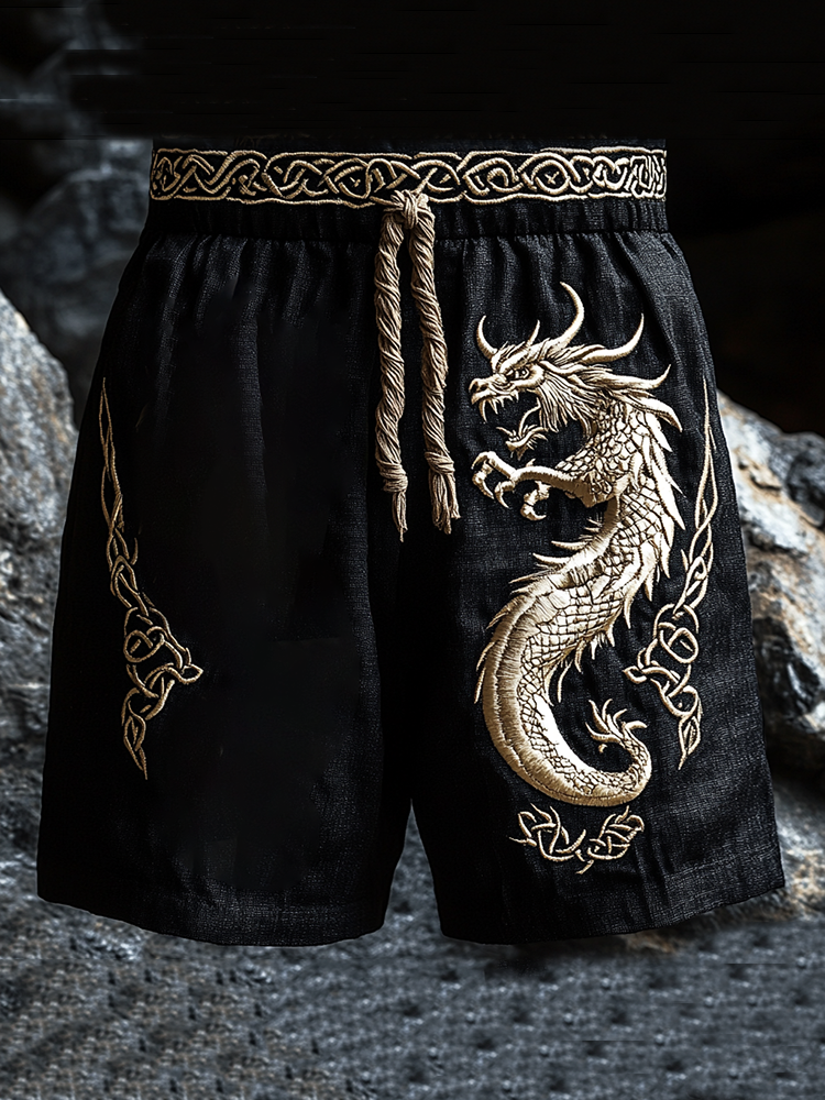 Men's Vintage Viking Dragon Celtic Art Linen Shorts