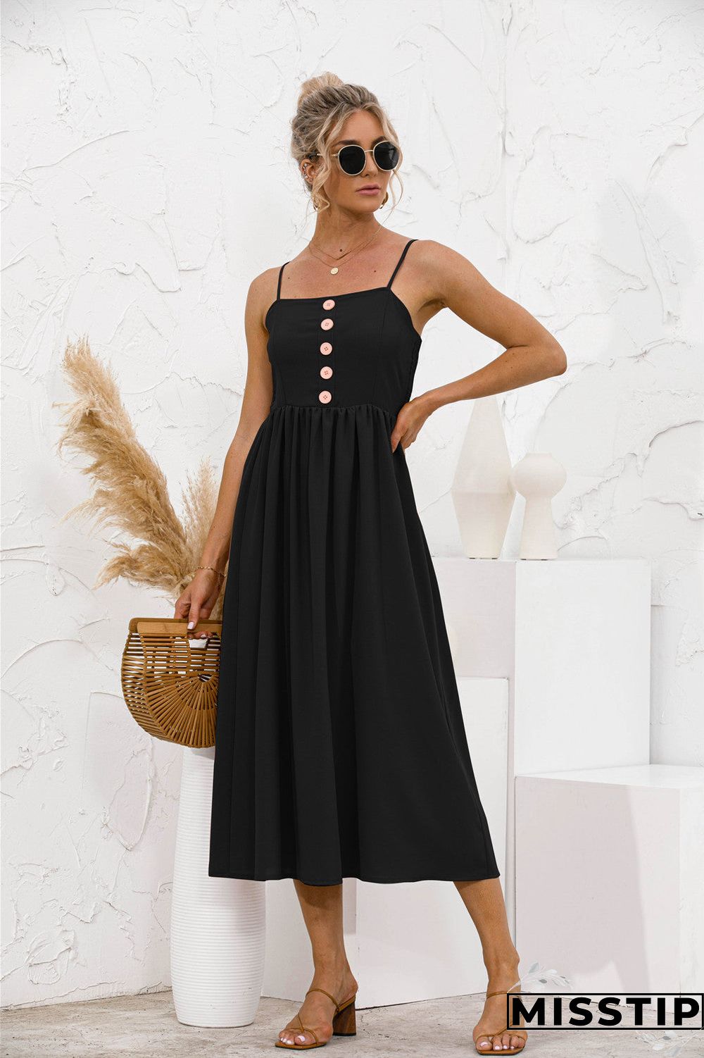 Smocked Back Button Dress - MissTip