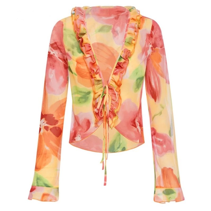 SUMMER FLOWER LACE UP OPEN TOP