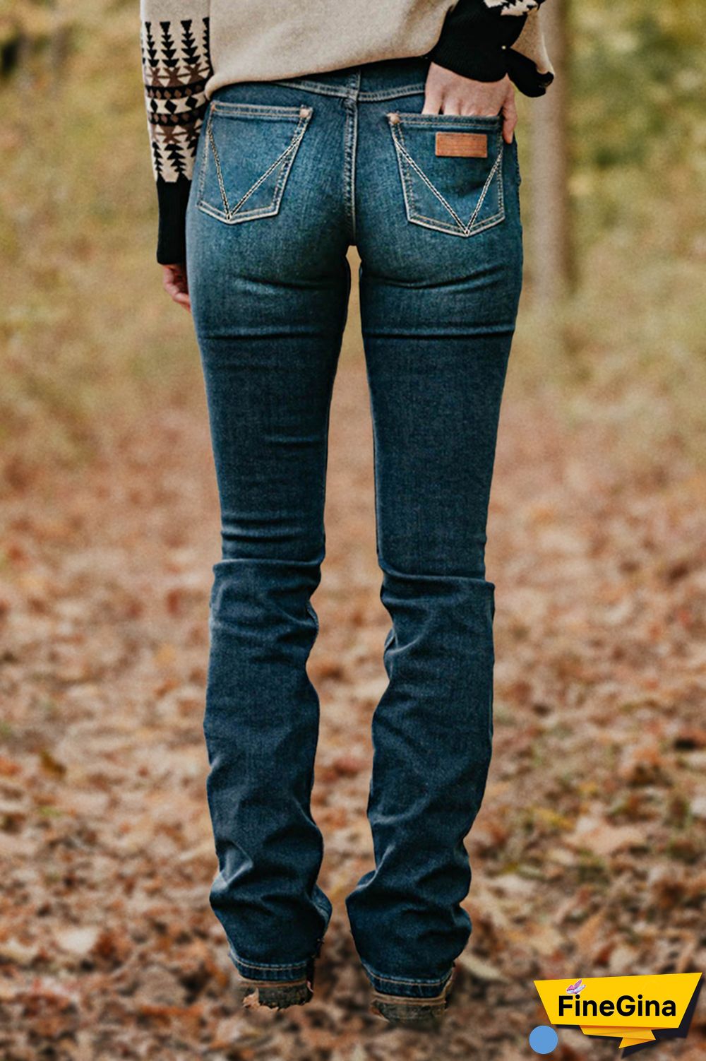 FineGina Embroidery High Rise Bootcut Jeans Without Belt