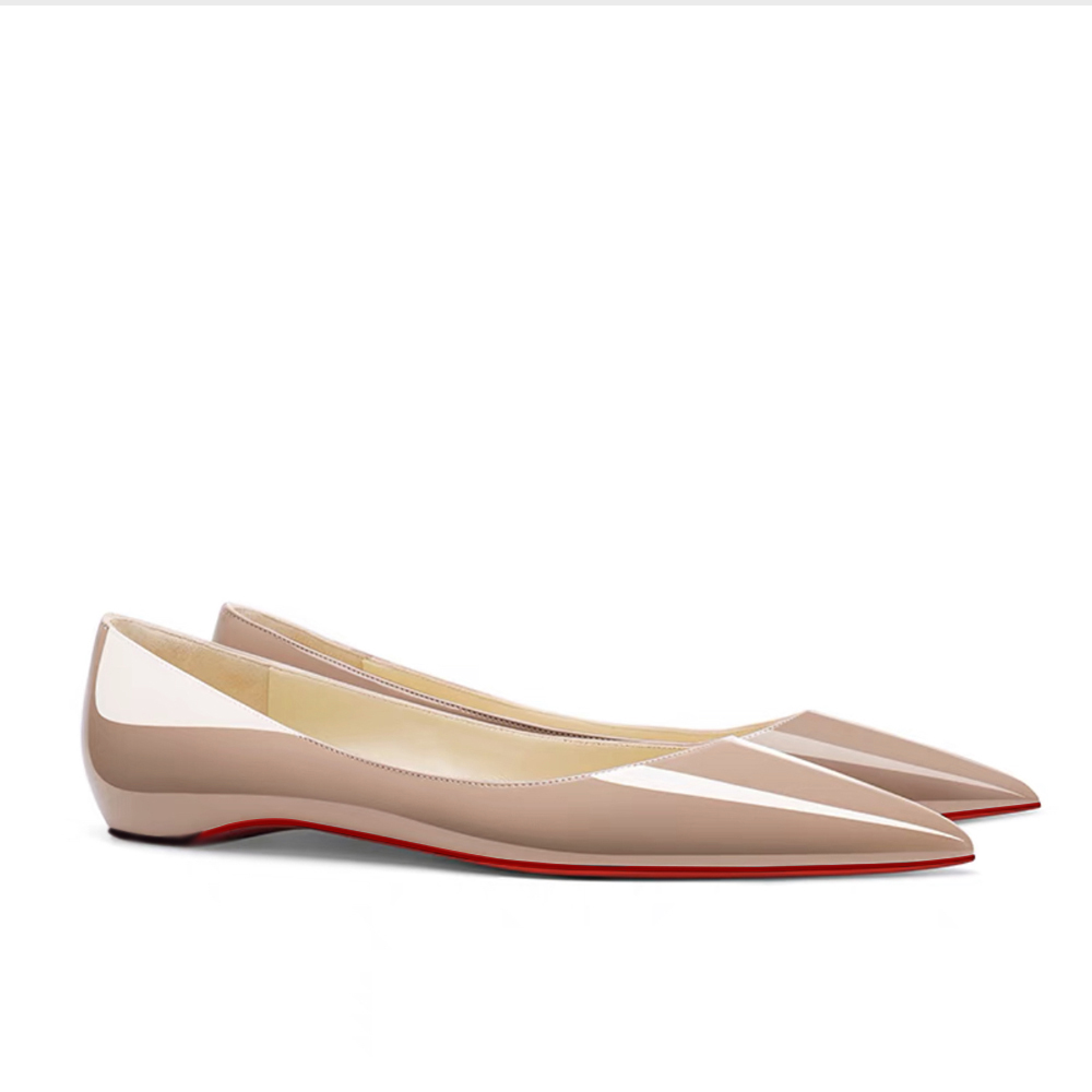 Women's Red Bottom Flat Shoes Pointed Toe Solid Color Patent Leather Shoes