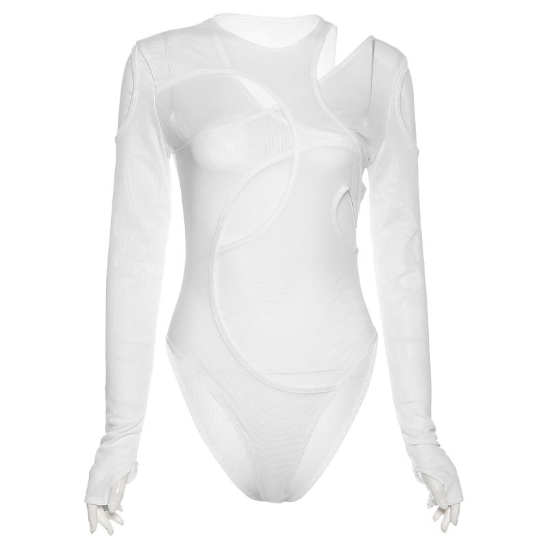 SEXY SHEER PANEL LONG SLEEVE SLIM BODYSUIT