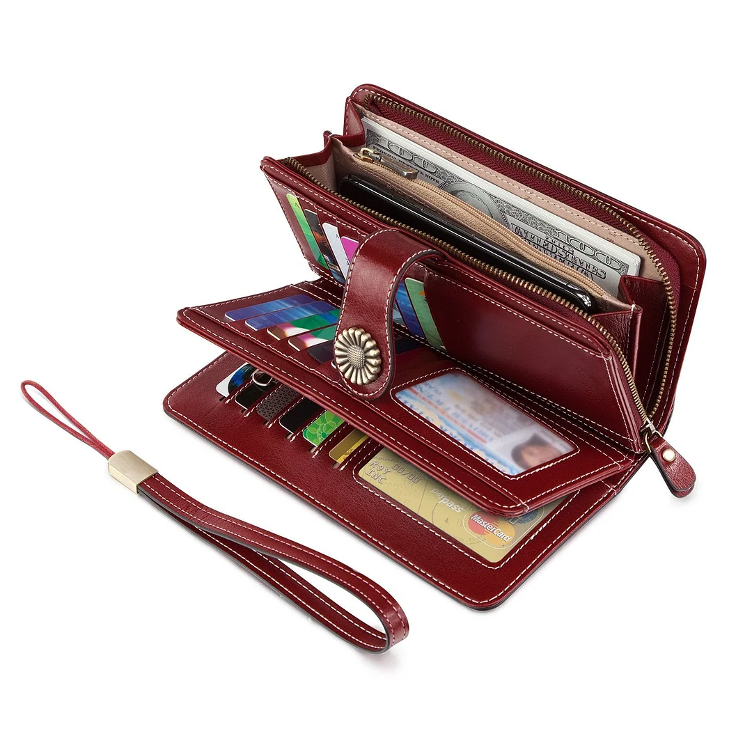 Vintage Style Genuine Leather Large Capacity RFID Wallet Organizer for ...