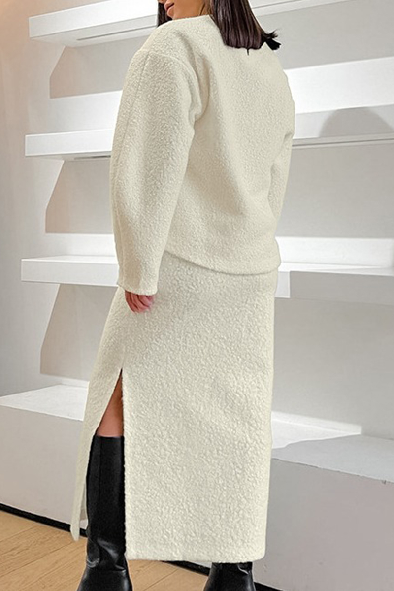 FineGina Lamb Wool Top & Split Long Skirt Set