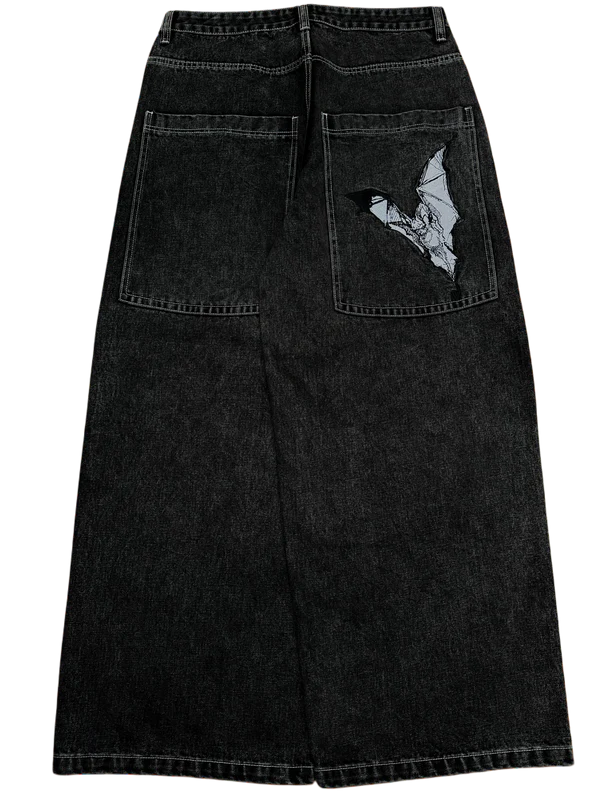 Black Wideleg Bat Jeans