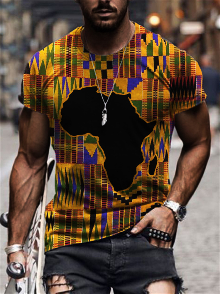 Men's Africa Map Ethnic Kente Pattern T Shirt 20.99