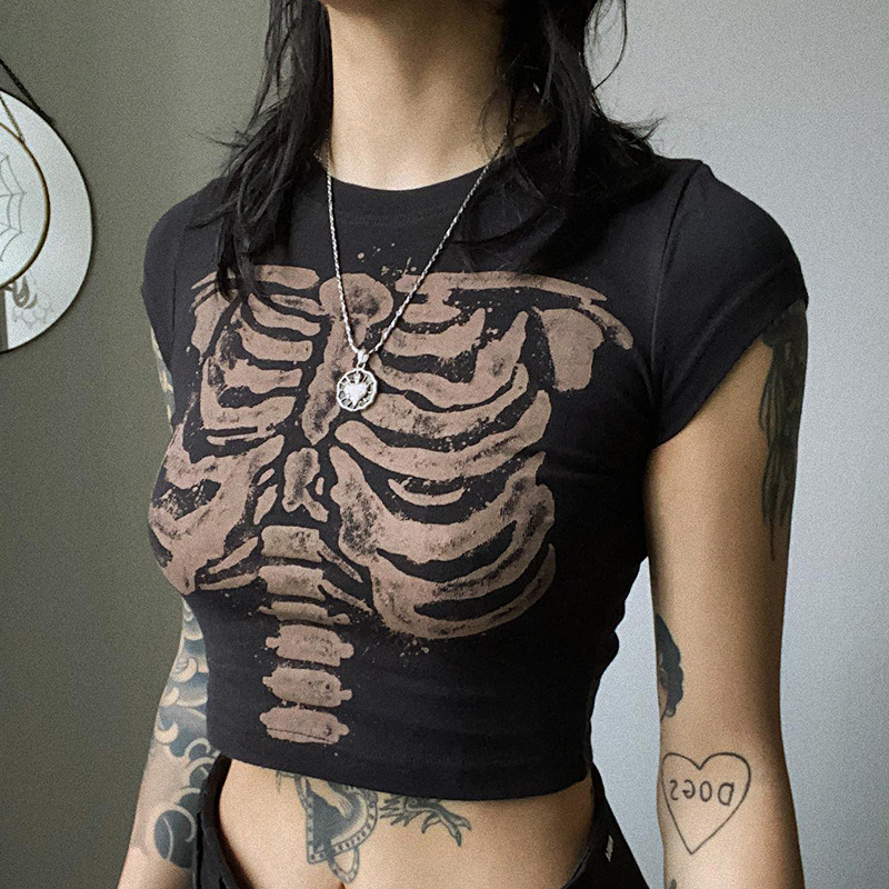 Y2K SKELETON PRINT CROP TOP