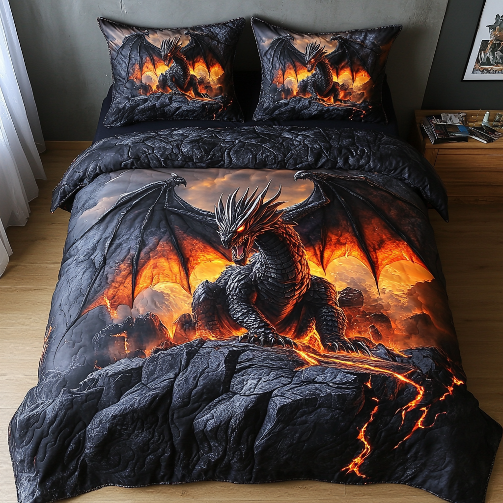 Inferno Dragon 3-Piece Quilted Bedding Set NCU0VL1288