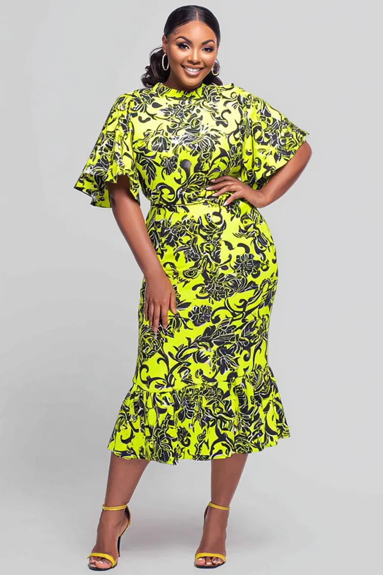 Xpluswear Design Plus Size Daily Fluorescent Green Graphic Mock Neck ...