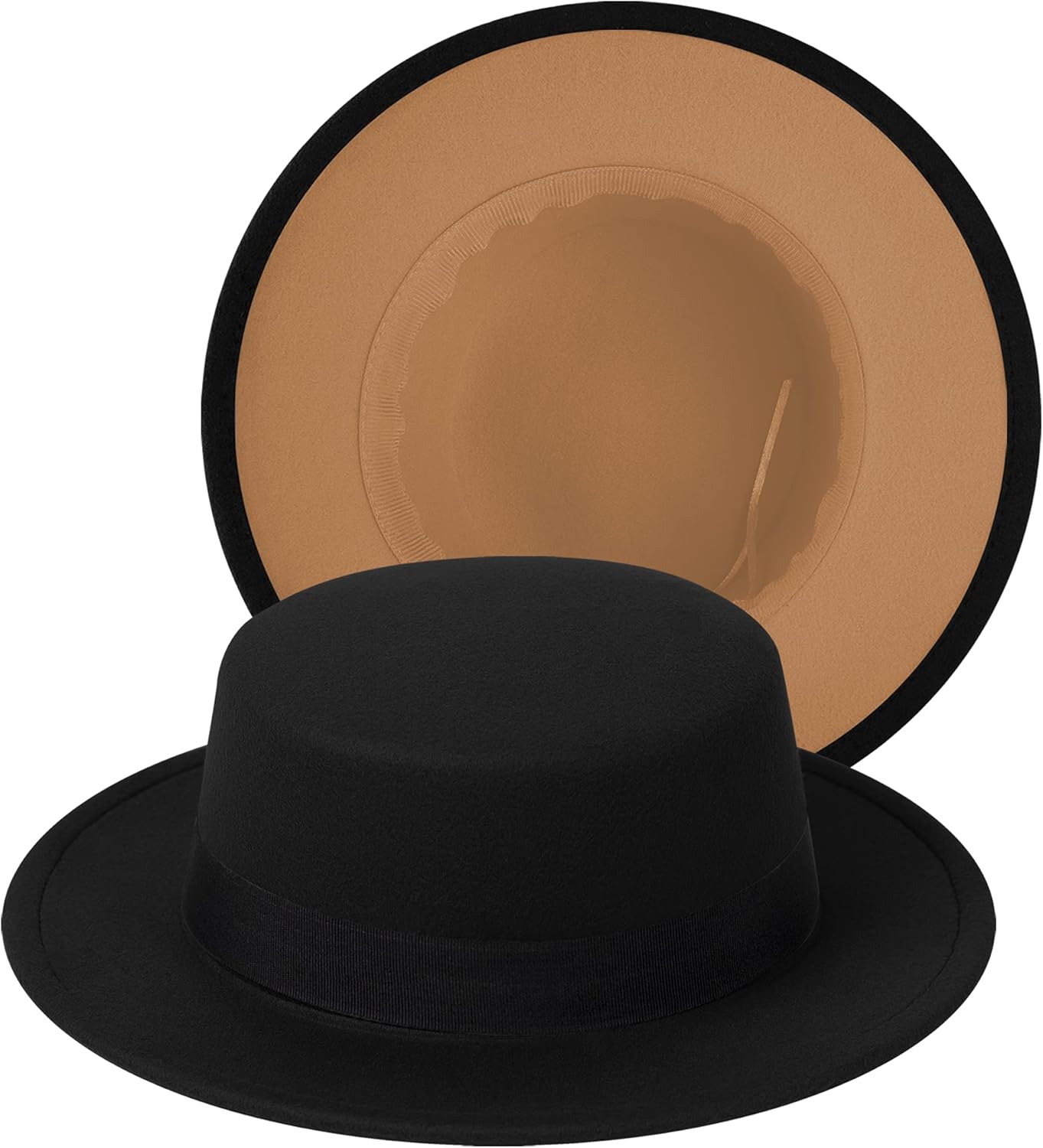 GAR BETHE Classic Fedora Hat Two Tone Flat Top Hat With Band Wide Brim ...