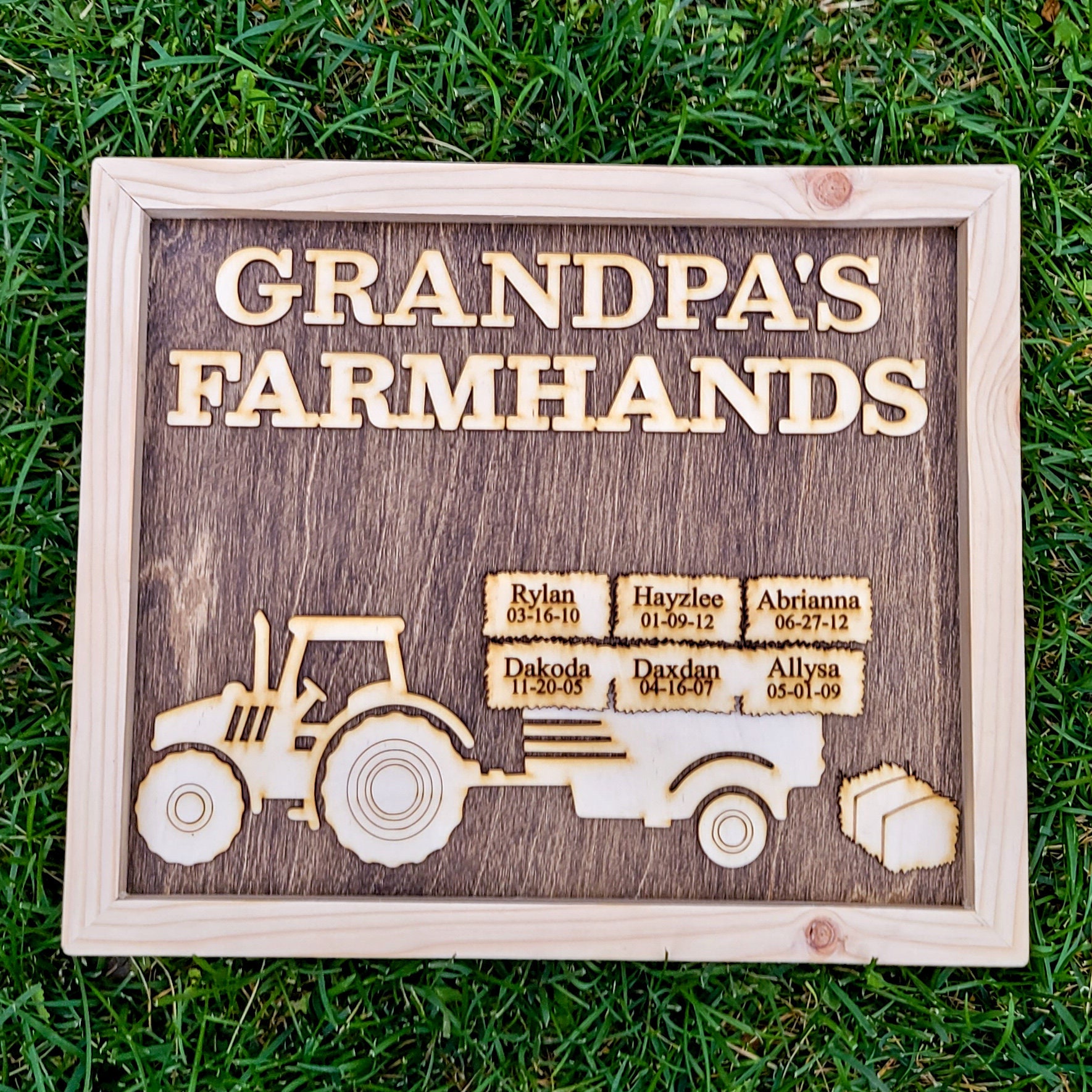 Personalized Grandpa's Farmhands Farmer Tractor Gift Plaque Sign