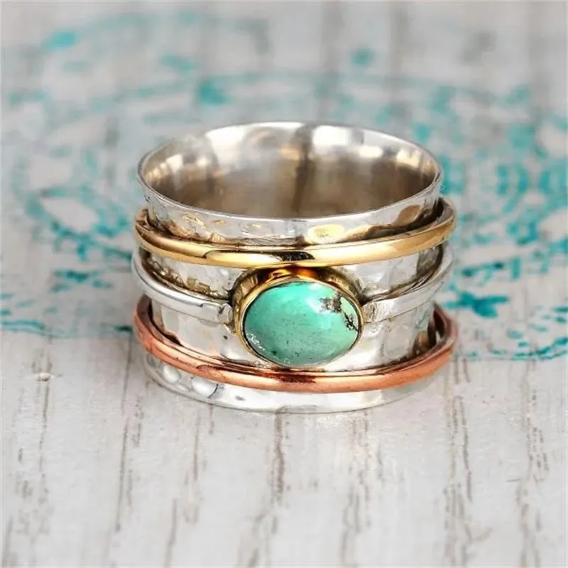 Boho Style Band Ring Inlaid Turquoise Vintage Style Finger Ring ...