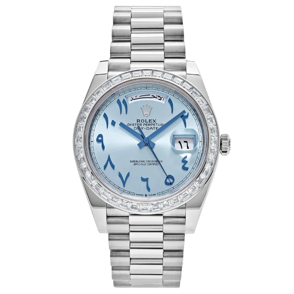 Rolex Day-Date 228396TBR Ice Blue Arabic Dial Diamond Bezel (40mm ...