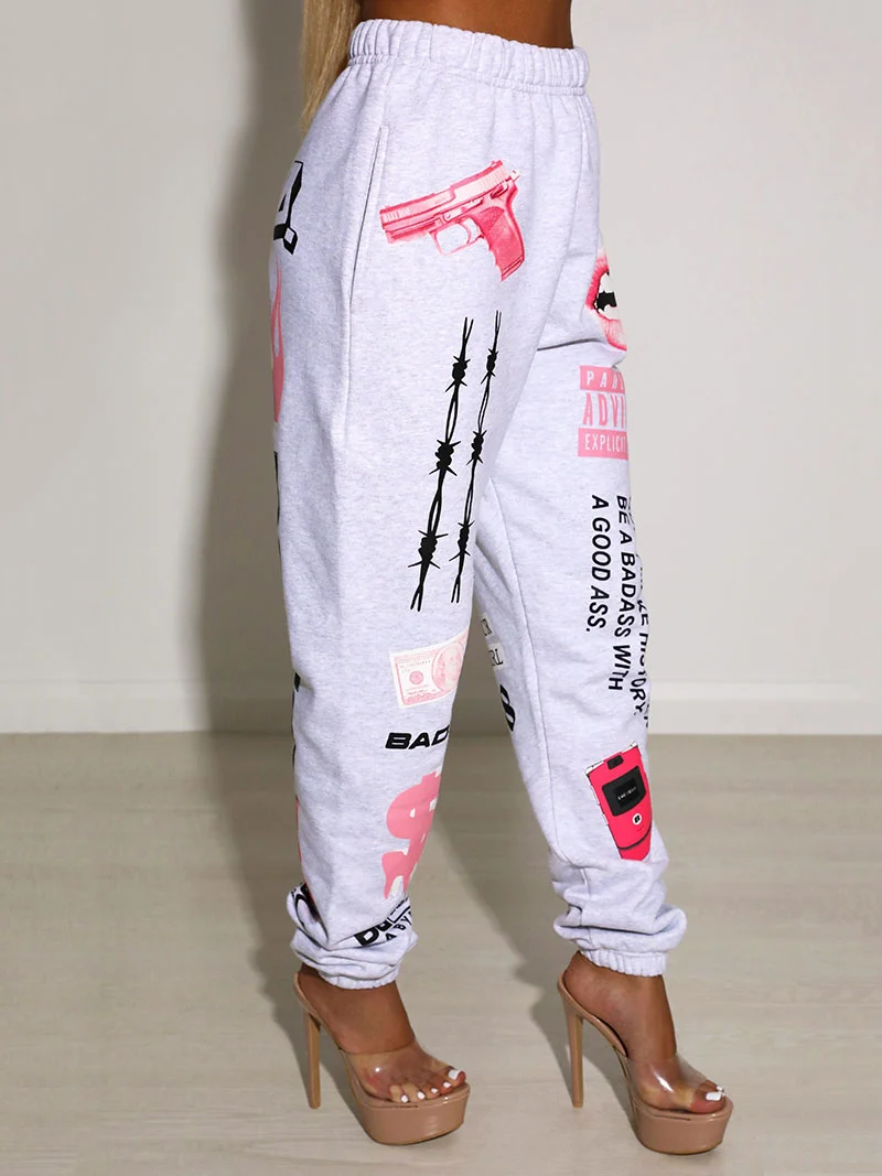 Trendy Lips Print Casual Loose Pants