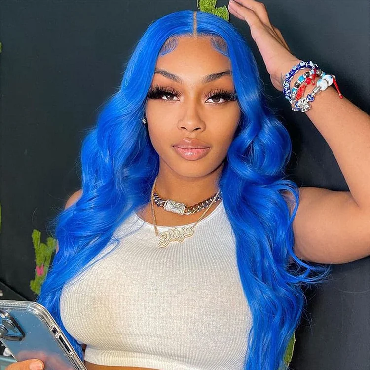 Blue Body Wave 200% Density 12A+ Virgin Human Hair 13X4 Lace Frontal ...