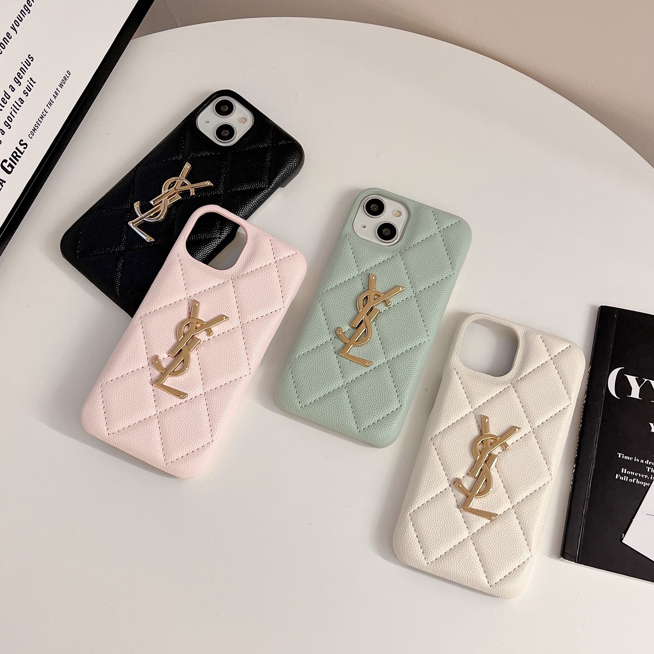 YSL Official YSL Monogram Logo Luxury Leather Fabric Apple iPhone Case ...