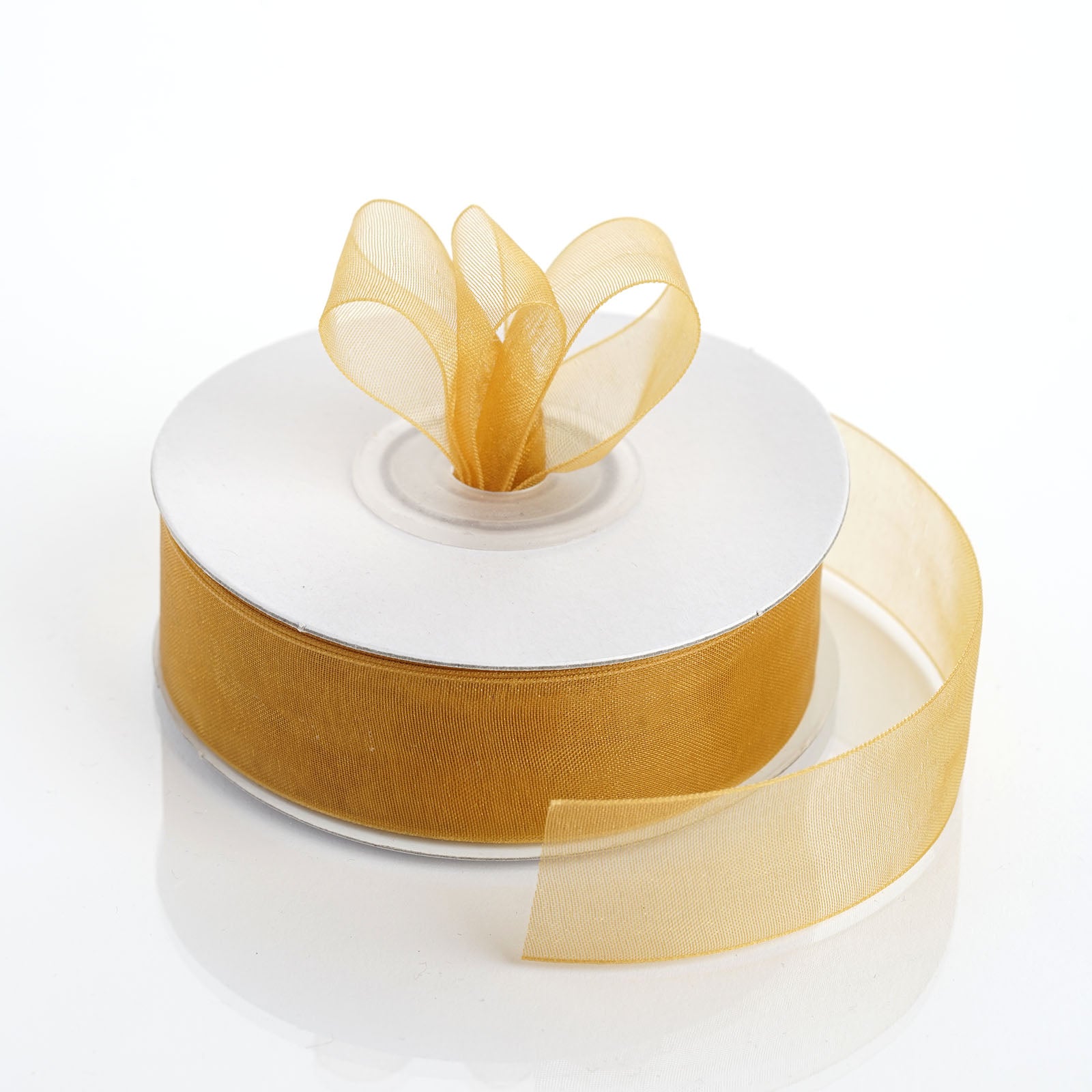25 Yard 7/8" Gold Organza Ribbon With Mono Edge