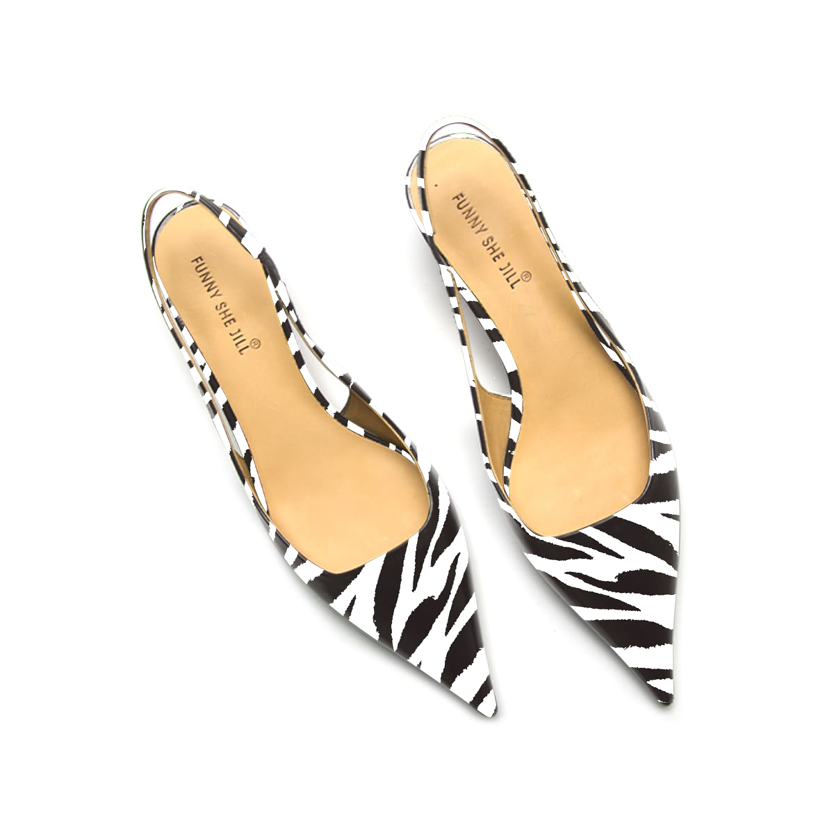 Zebra Stripes Patent Leather Pointed Toe Elegant Kitten Heel