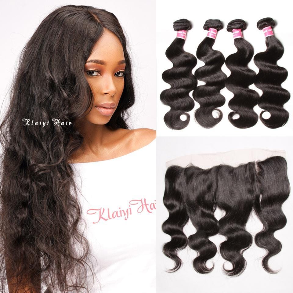 Brazilian Body Wave Virgin Hair 4 Bundles with Frontal Closure Natural ...