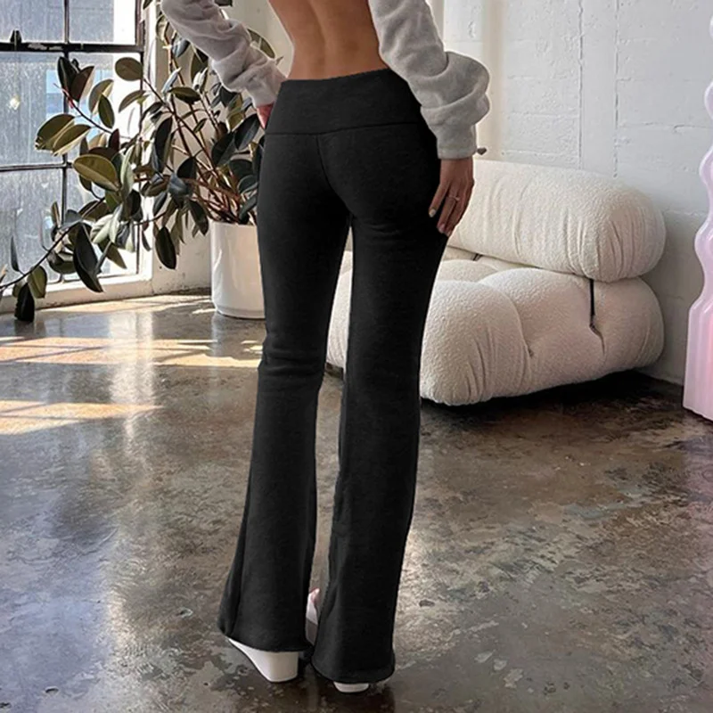 SOLID COLOR BASIC LOW RISE FLARED PANTS
