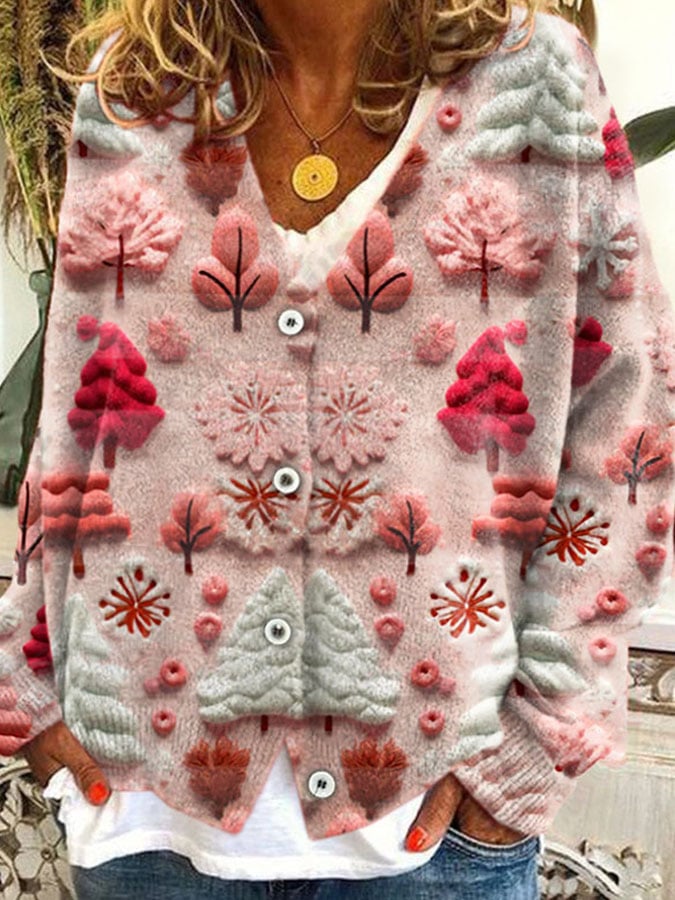 Women's 3D Christmas Trees Merry Knit Cardigan