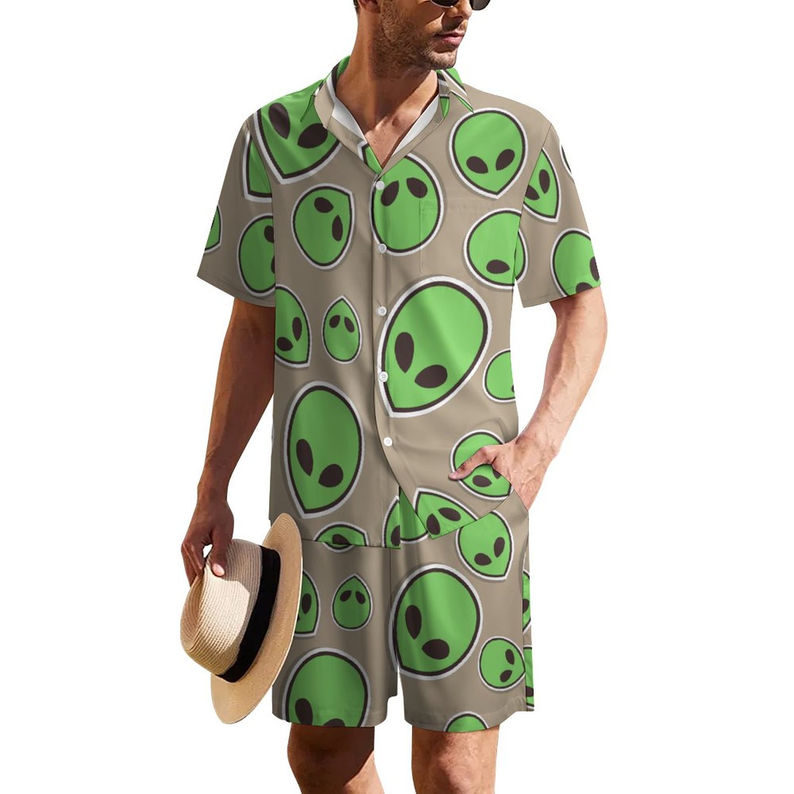 SFNEEWHO Glow In The Dark Alien Vinyl Heads Button Down Hawaiian Outfit ...