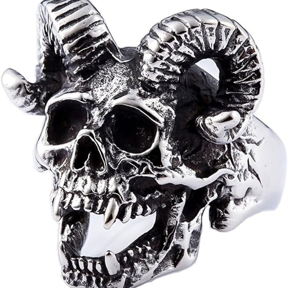 Goat Horn Skull Ring