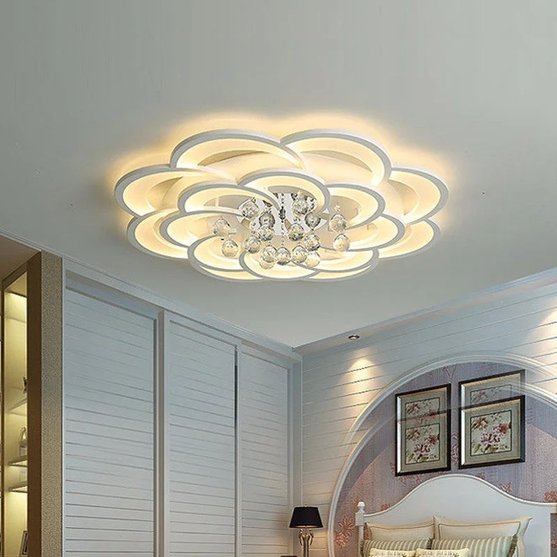 White Modern LED Ceiling Lights Fixture With Remote For Living Dining ...